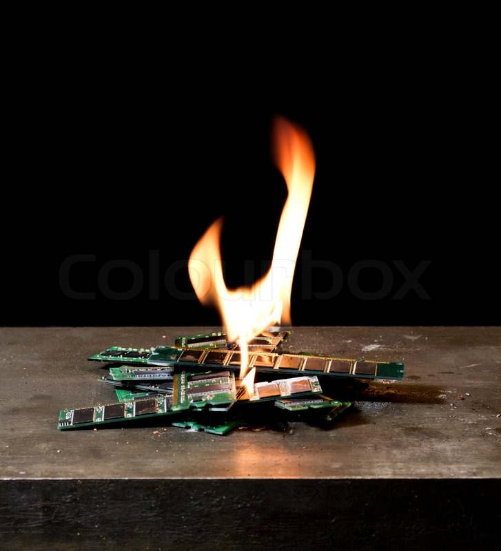 Small pile of burning RAM sticks in ... | Stock image | Colourbox