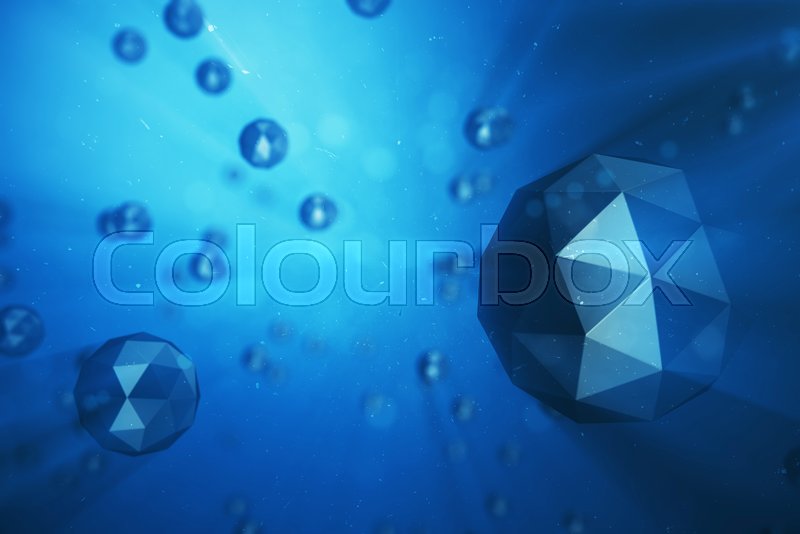 3D illustration abstract background of chaotic low poly spheres ...