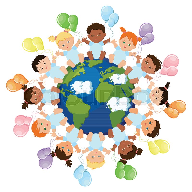 Multicultural group of babies sitting ... | Stock vector | Colourbox