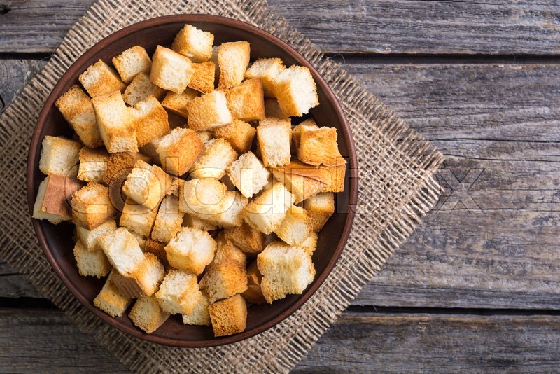 Crispy croutons in bowl . Food ... | Stock image | Colourbox
