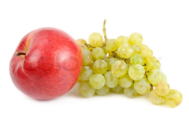 Red Apple and White Grapes Isolated on ... | Stock image | Colourbox