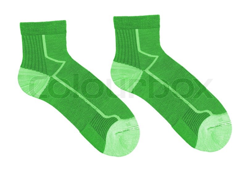 Green striped socks isolated on white ... | Stock image | Colourbox