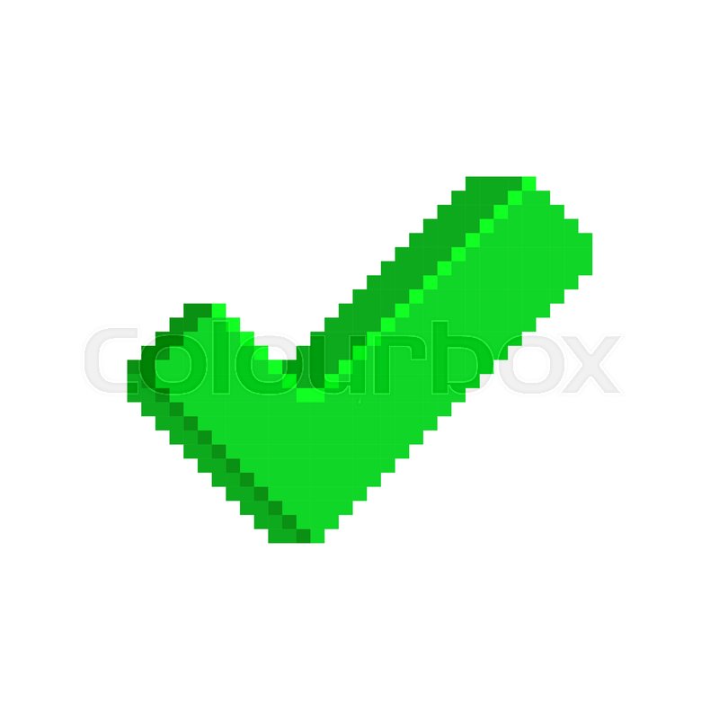 Green check mark icon in pixelated ... | Stock vector | Colourbox