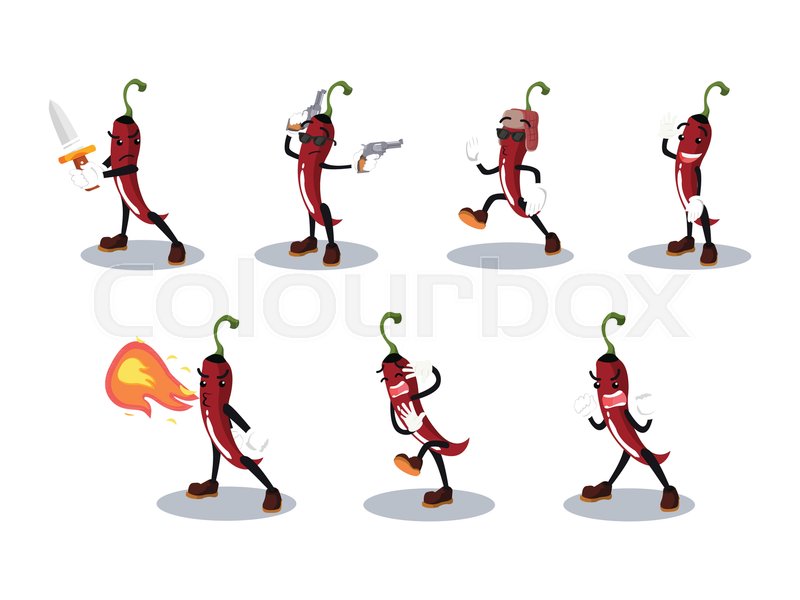Chili man cartoon set | Stock vector | Colourbox
