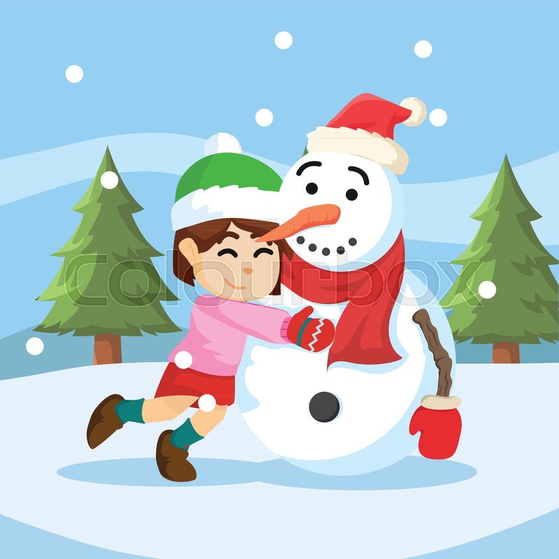 Girl hug snow man | Stock vector | Colourbox