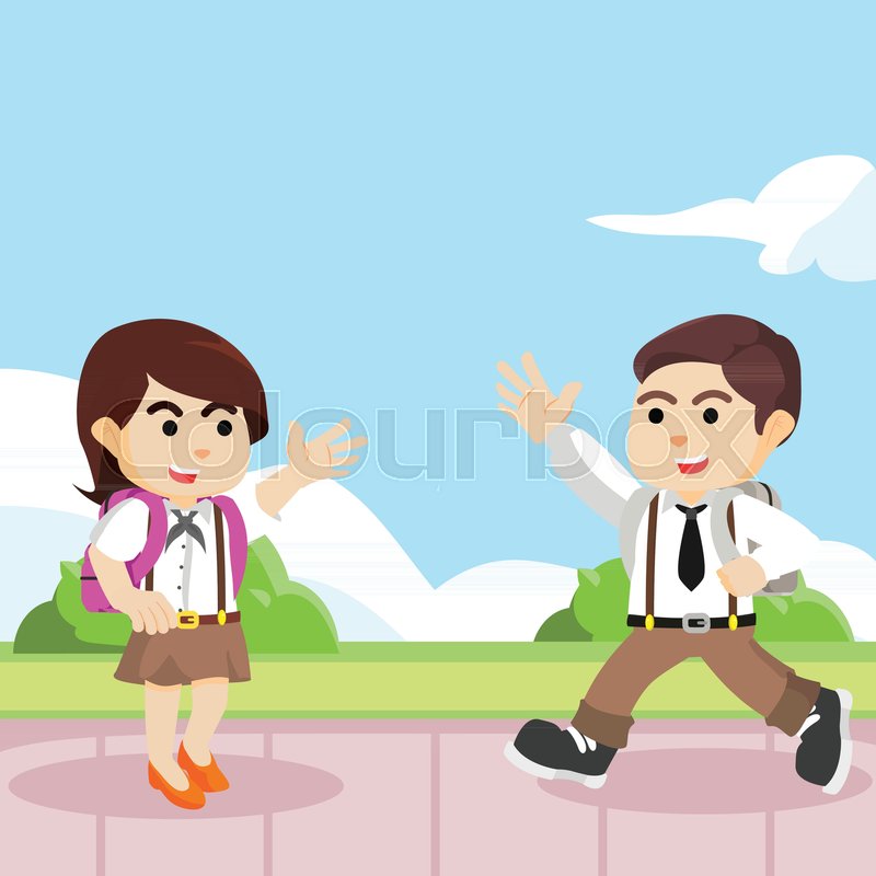 Boy student greet girl student | Stock vector | Colourbox