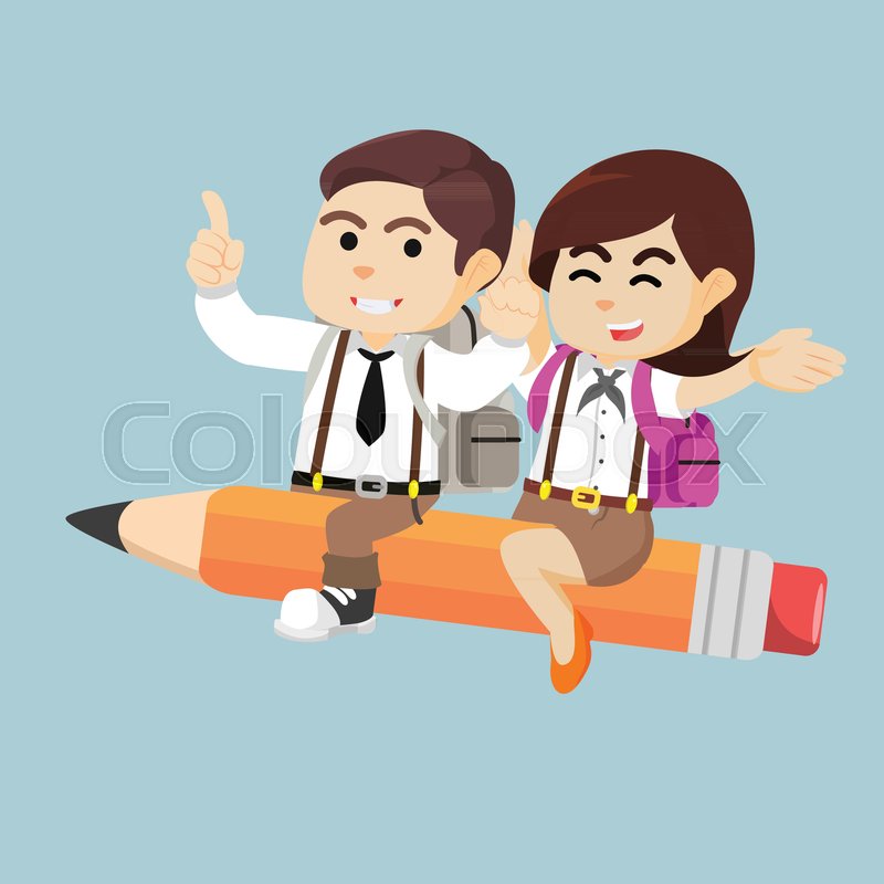 Student fly with pencil | Stock vector | Colourbox