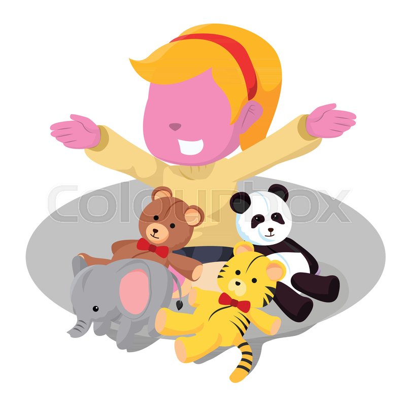 Pink girl with her stuffed animal | Stock vector | Colourbox
