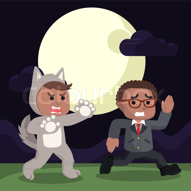 African werewolf chasing people | Stock vector | Colourbox