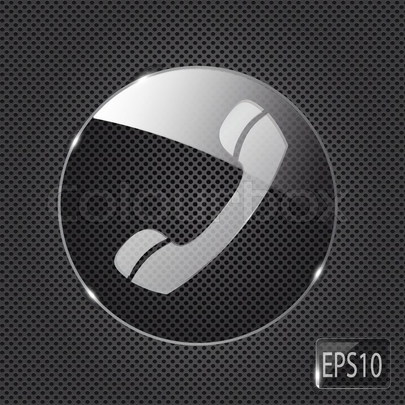 Glass phone button icon on metal ... | Stock vector | Colourbox