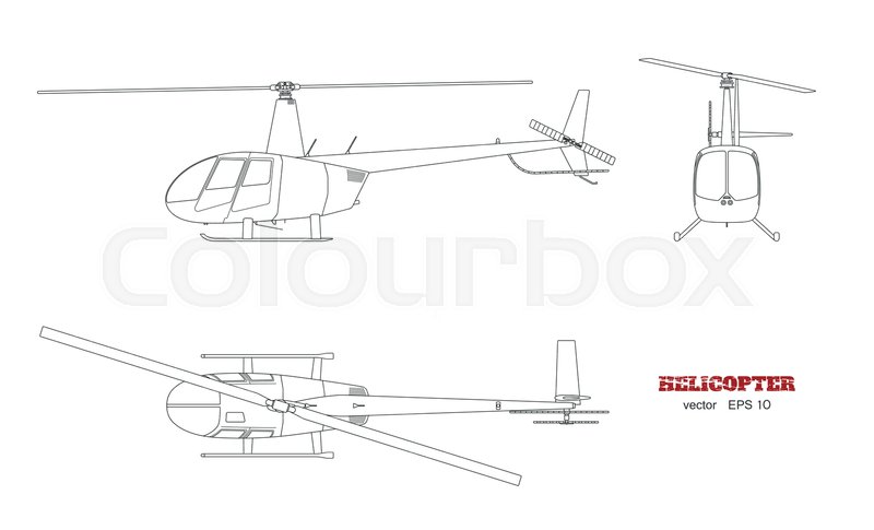 Blueprint of helicopter. Top, front ... | Stock vector | Colourbox