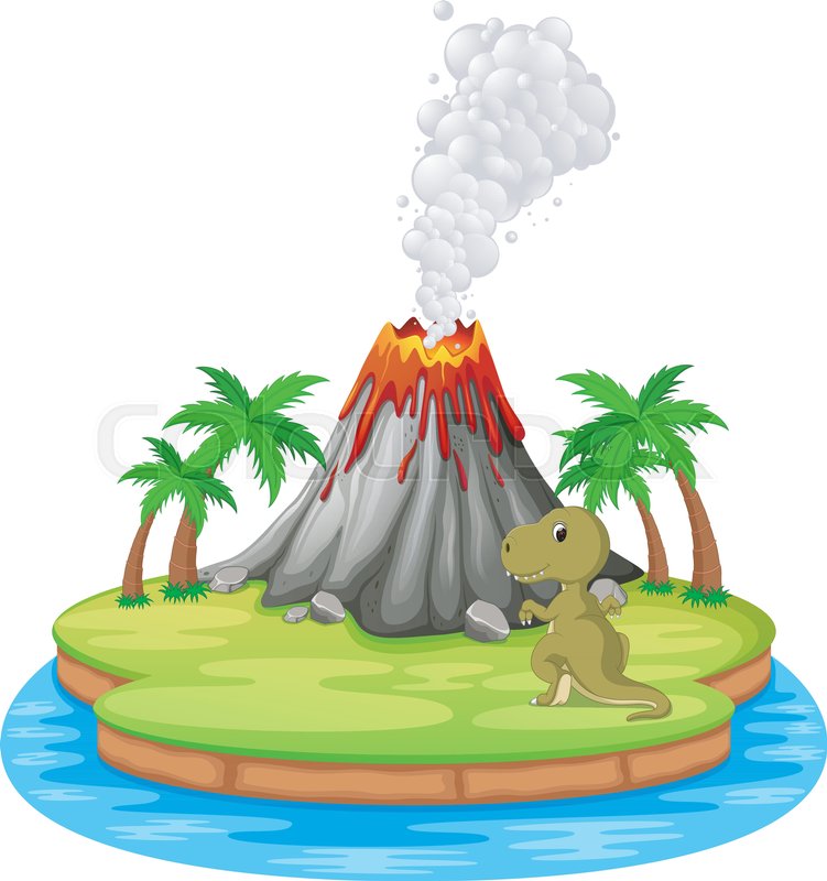 Illustration of Dinosaur and volcano ... | Stock vector | Colourbox