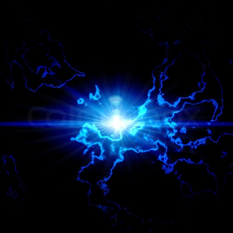 Bright blue flash with lightning in the night sky | Stock Photo | Colourbox