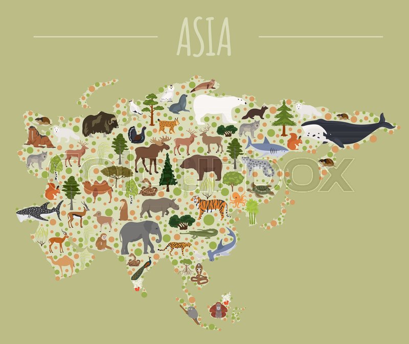 Flat Asian flora and fauna map ... | Stock vector | Colourbox