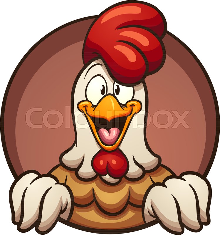 Cartoon chicken peeking out of a round ... | Stock vector | Colourbox