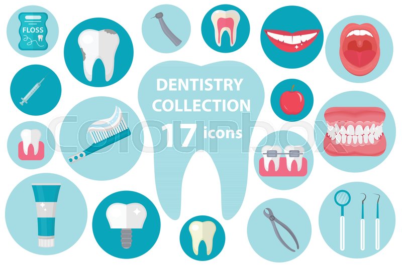 Dental icon set, flat style. ... | Stock vector | Colourbox
