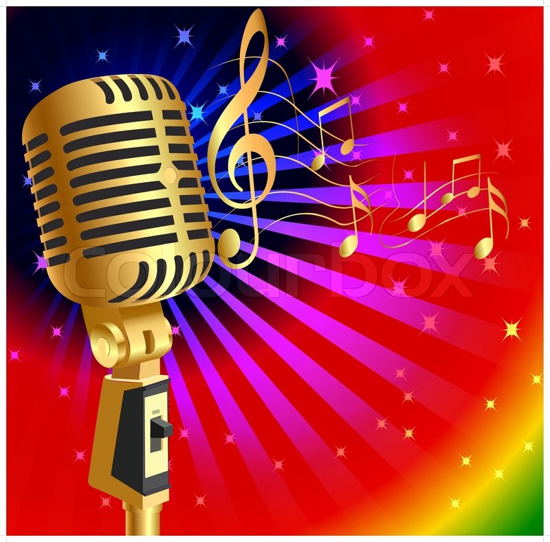 Illustration music background with golden mike and note | Stock Vector ...
