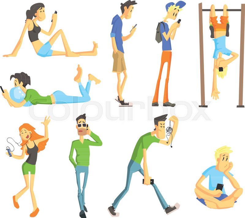 Three Young People Using Gadgets ... | Stock vector | Colourbox