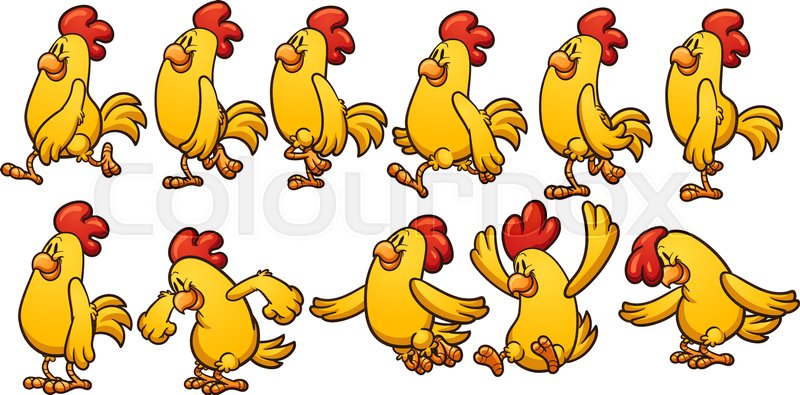 Yellow chicken walk and jump cycle, ... | Stock vector | Colourbox