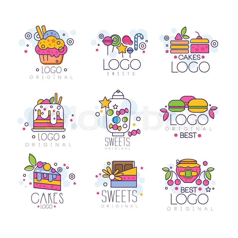 Sweets logos set, confectionery and ... | Stock vector | Colourbox