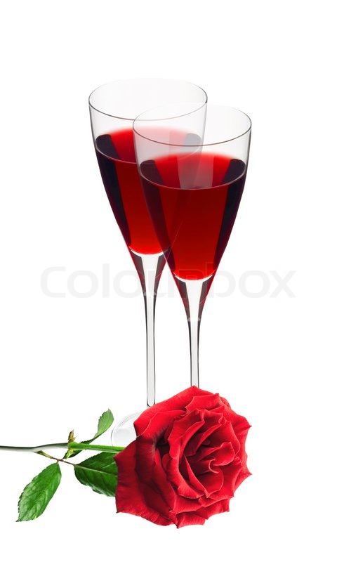 Two glass with red wine and red rose ... | Stock image | Colourbox