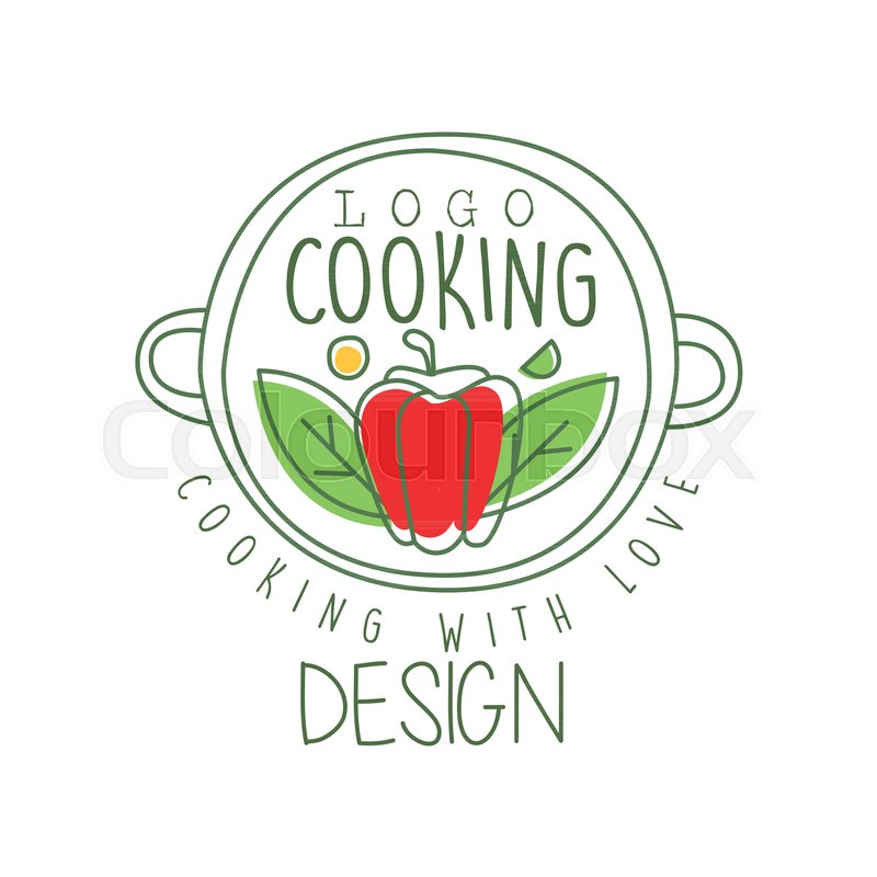 Hand drawn culinary logo design with ... | Stock vector | Colourbox