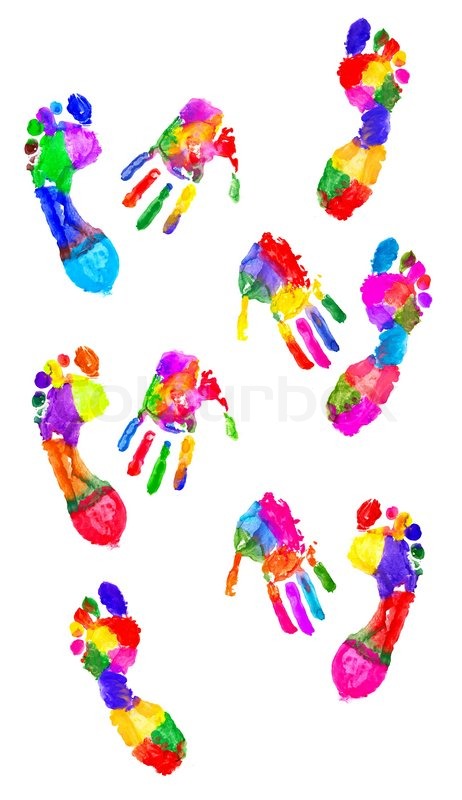 Colored handprint and colored footprint ... | Stock image | Colourbox