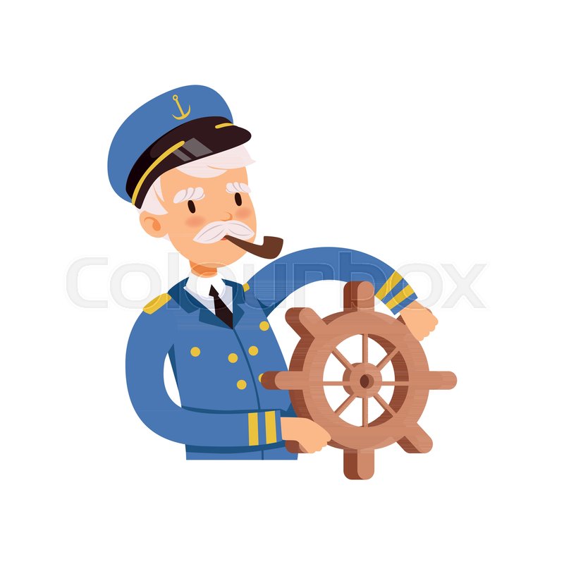 Captain character behind the wheel, ... | Stock vector | Colourbox