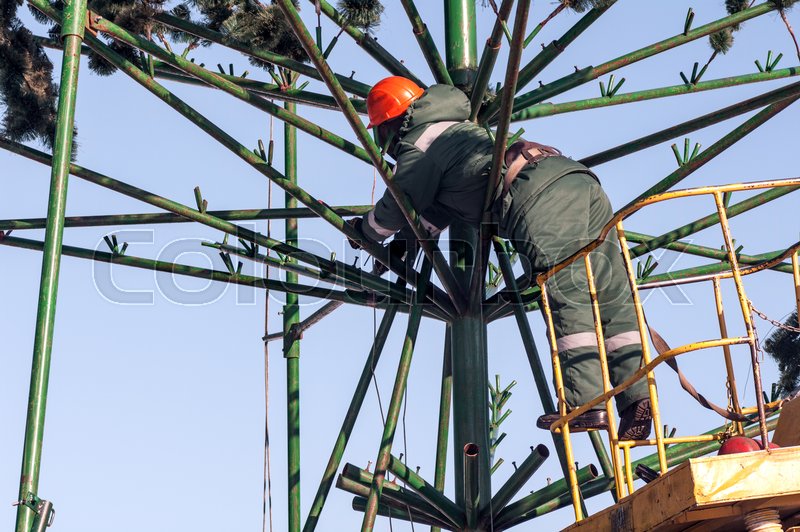 Installation work on a metal structure ... | Stock image | Colourbox