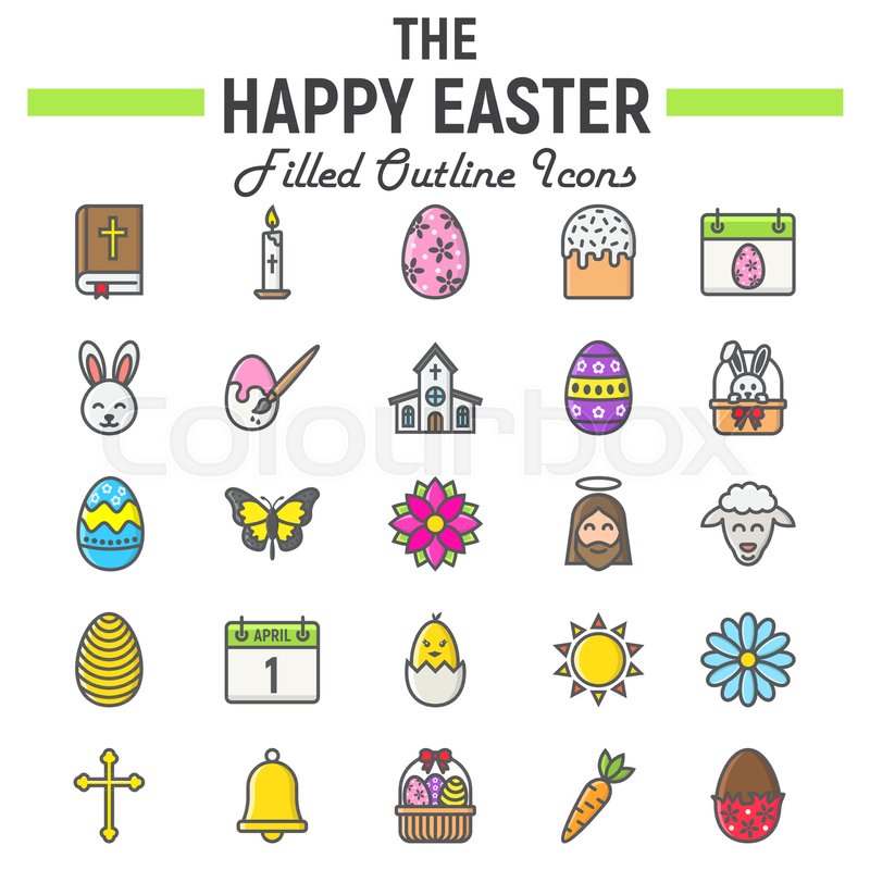 Happy Easter filled outline icon set, ... | Stock-Vektor | Colourbox