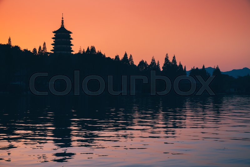 Chinese landscape at sunset, silhouette ... | Stock Photo | Colourbox