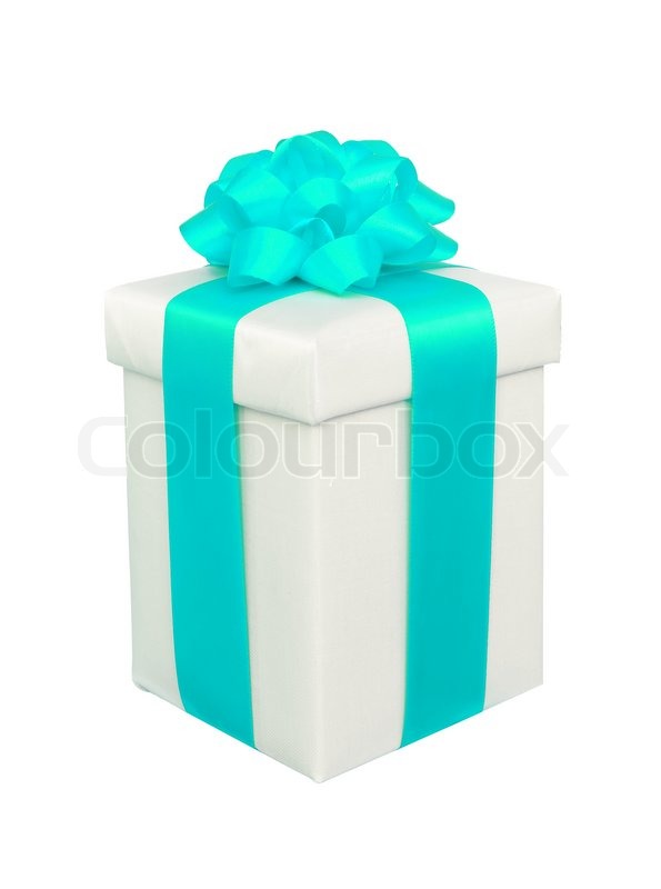 Geschenk-Box mit blauen Bogen isoliert ... | Stock Bild | Colourbox