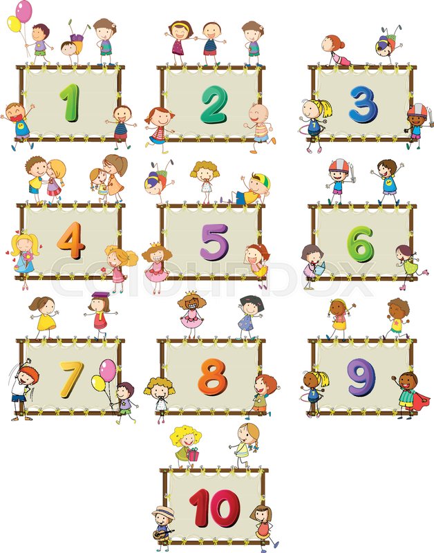 Number one to ten with children in ... | Stock vector | Colourbox
