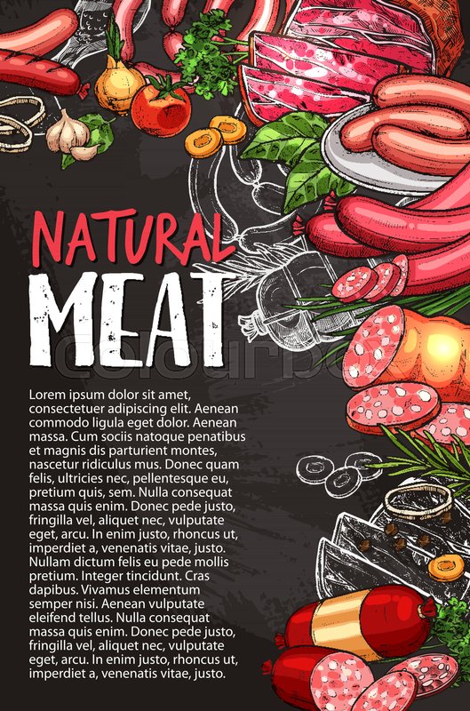 Natural meat product blackboard poster ... | Stock vector | Colourbox