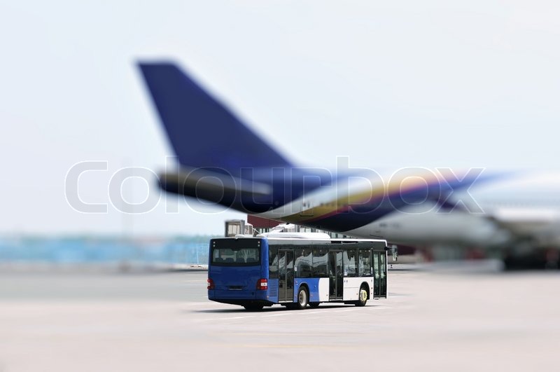 Airport bus and plane | Stock image | Colourbox