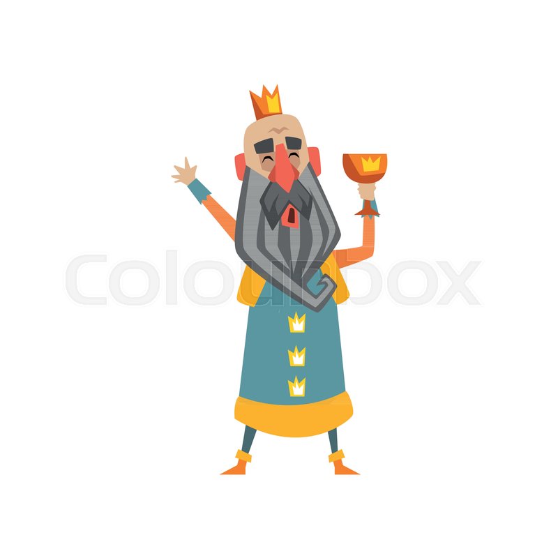 Funny bald king character with golden ... | Stock vector | Colourbox