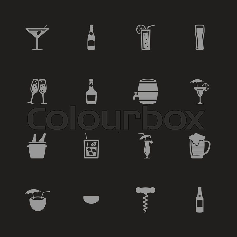 Alcoholic icons - Gray symbol on black ... | Stock vector | Colourbox