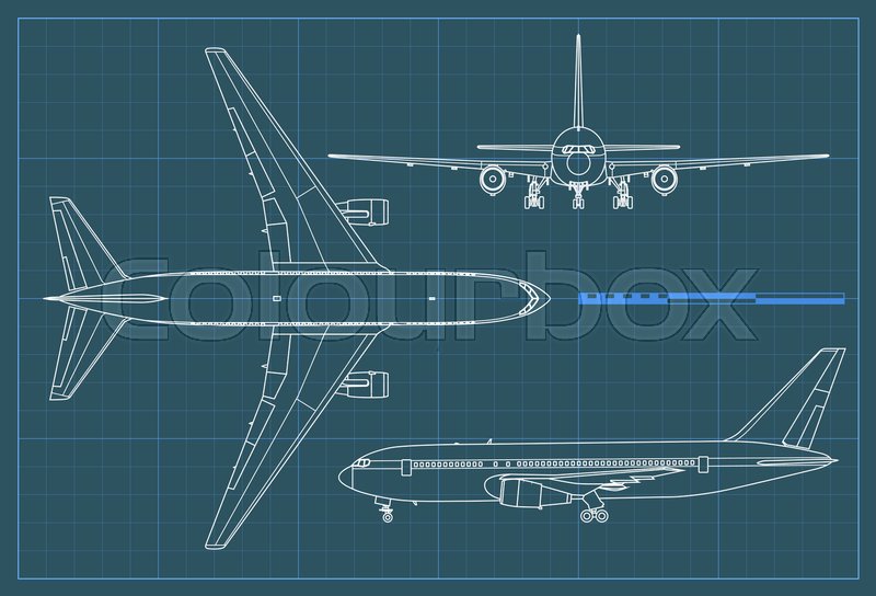 Industrial blueprint of airplane. ... | Stock vector | Colourbox
