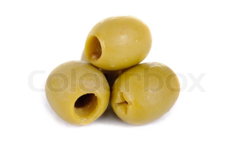 Grønne udstenede oliven isoleret på ... | Stock foto | Colourbox