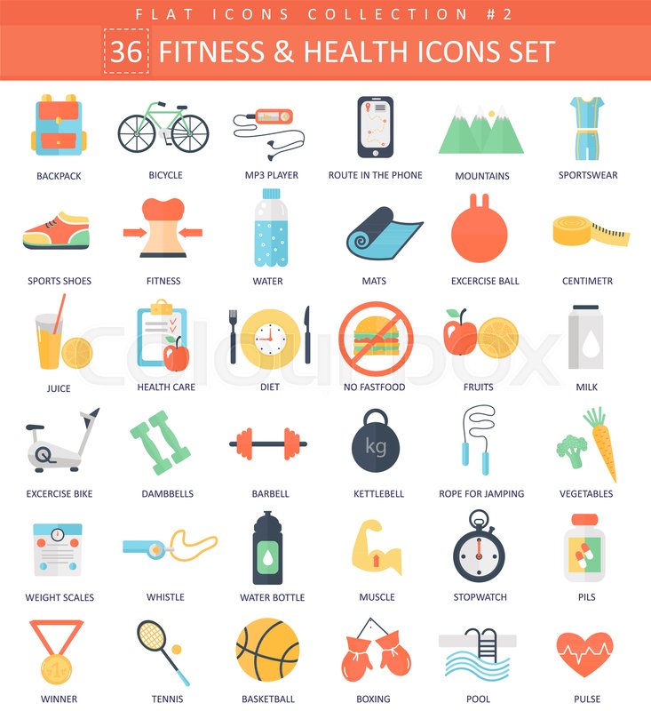 Vector fitness and health color flat ... | Stock vector | Colourbox