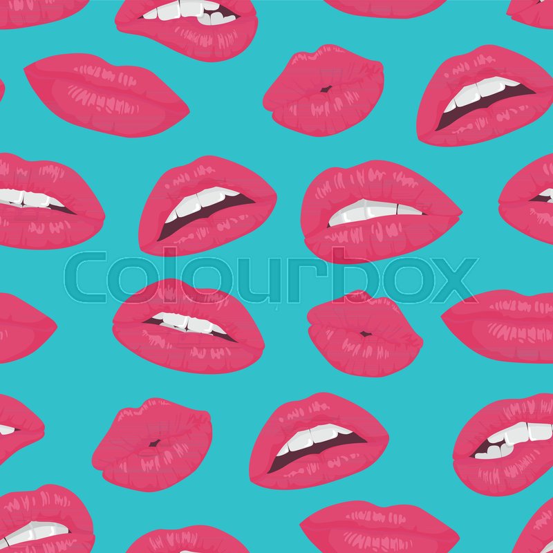 Vintage pink red lips kiss seamless ... | Stock vector | Colourbox