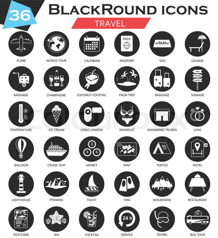 Vector Travel circle white black icon ... | Stock vector | Colourbox
