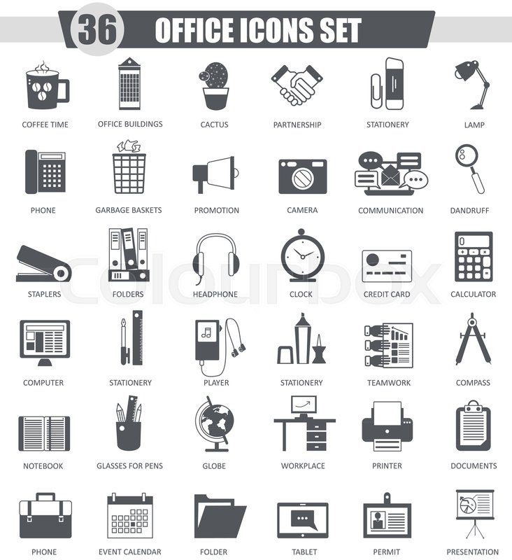 Vector Office black icon set. Dark ... | Stock vector | Colourbox