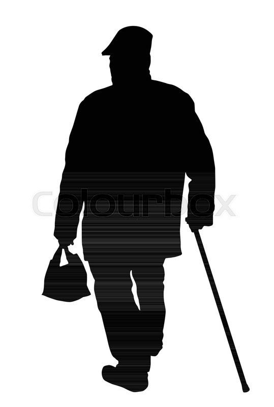 Old Man Walks With Cane On White Stock Vector Colourbox