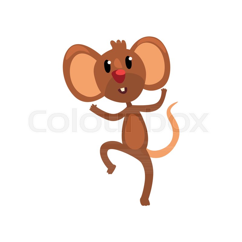 Cute brown happy mouse jumping, funny ... | Stock vector | Colourbox