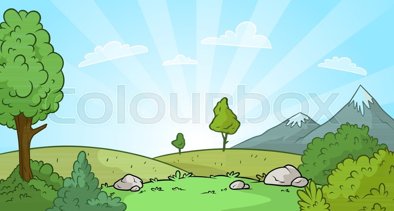 Cartoon sunrise nature landscape with ... | Stock vector | Colourbox