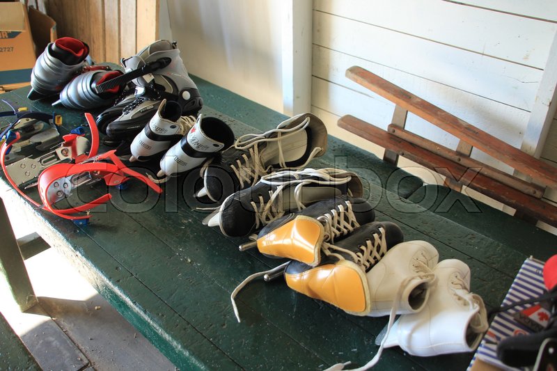All kind of skates for rent at the ice ... | Stock image | Colourbox