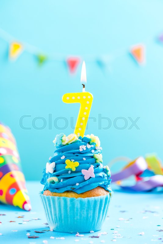 Seventh 7th birthday cupcake with ... | Stock image | Colourbox