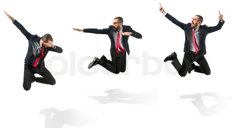 Funny cheerful businessman jumping in ... | Stock image | Colourbox