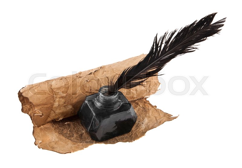 Old paper and inkwell with pen isolated ... | Stock image | Colourbox